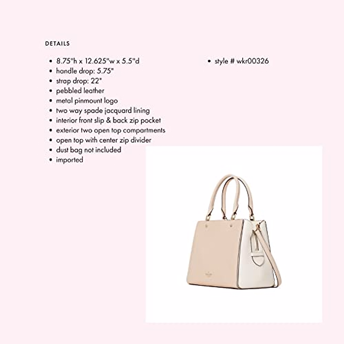 kate spade handbag purse Leila medium triple compartment satchel in leather, Light Sand