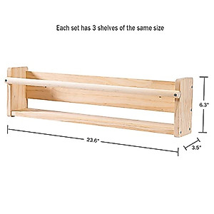 MBYD 24 Inch Nursery Shelves 3 Same Dimensions Floating Wall Nursery Book Shelves Natural Wooden Wall Bookshelves for Kids Nursery Décor