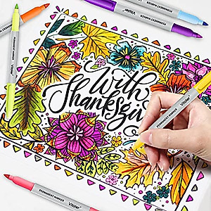 Vitoler 18 Assorted Color Permanent Markers,Fine Point Art Marker Pens Set for Adult Coloring Marking Doodling Painting on Plastic,Glass,Stone