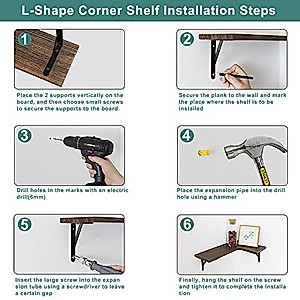 YSBYWSYR Corner Floating Shelves Wall Mounted, Set of 4 Rustic Wood Hanging Shelf for Bedroom, Living Room, Bathroom, Kitchen, Office and More