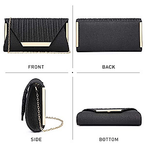 Dasein Women Glitter Envelope Evening Clutch Bags Formal Party Purses Wedding Bag Chain Cocktail Prom Bag (Black)
