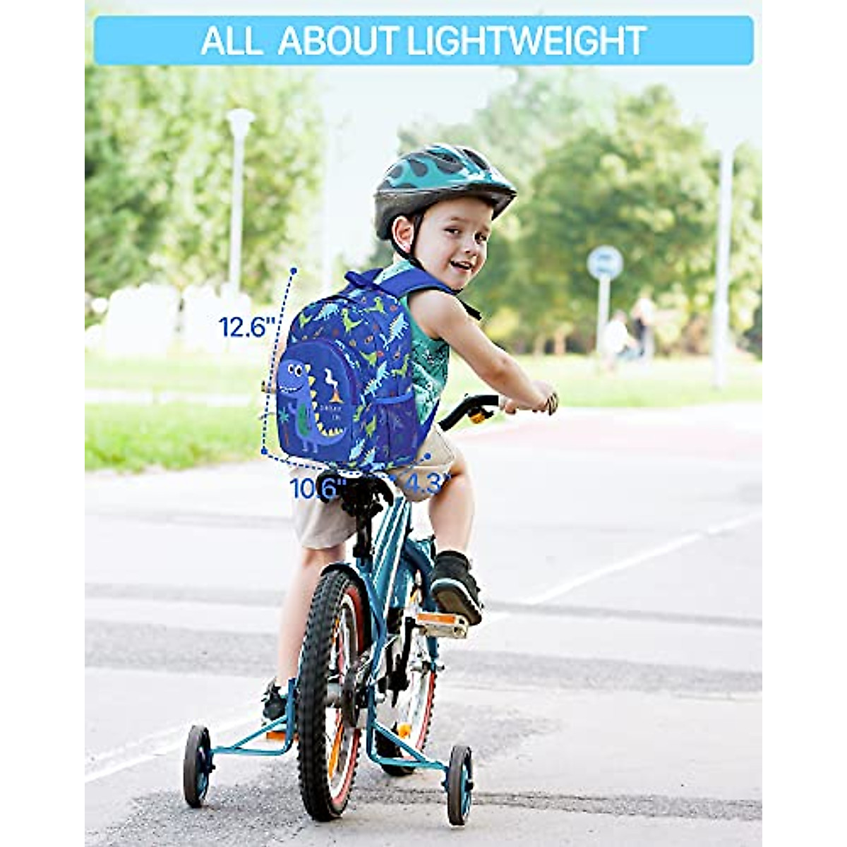 Bagseri Toddler Backpack, Dinosaur Backpack for Boys, Lightweight Kids Backpack Daycare Bag Preschool Backpack, 12 Inch (Cute Dinosaur, Blue)