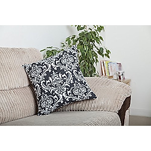 TreeWool Damask Accent Fall Winter 18x18 Set of 2 Decorative Throw Pillow Covers 100% Cotton Home Decor Pillowcases for Sofa Couch (Black)