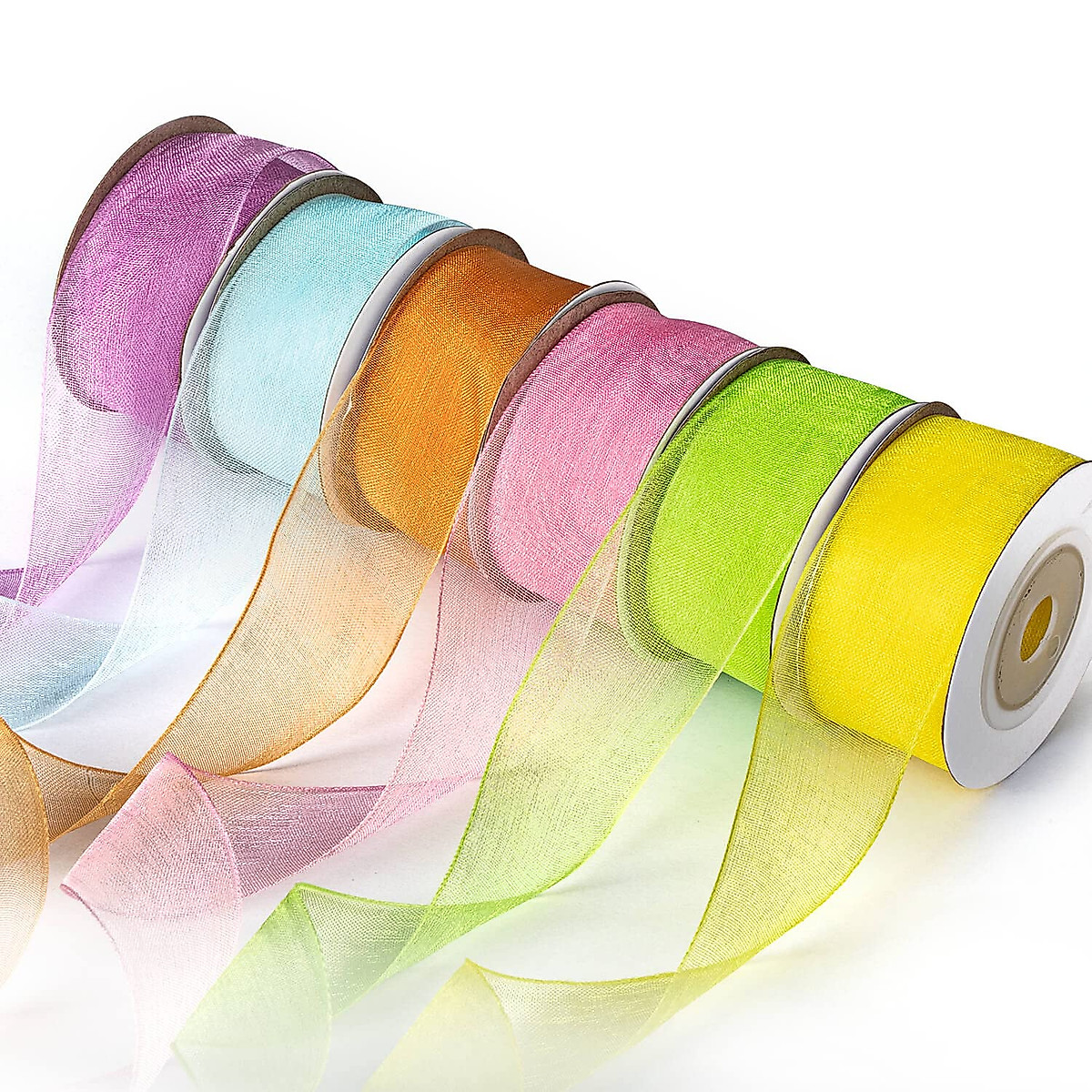 SOFIRE 6 Spools Sheer Chiffon Organza Ribbon - 1 Inch Wide 60 Yards for Crafts, Gift Wrapping, Summer