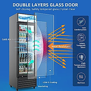 JAECOOL Commercial Beverage Refrigerator Cooler, Merchandiser Refrigerator with Glass Door, Upright Display Refrigerator, Auto-defrost, R290 Eco-friendly, ETL, 12.8 Cu. Ft