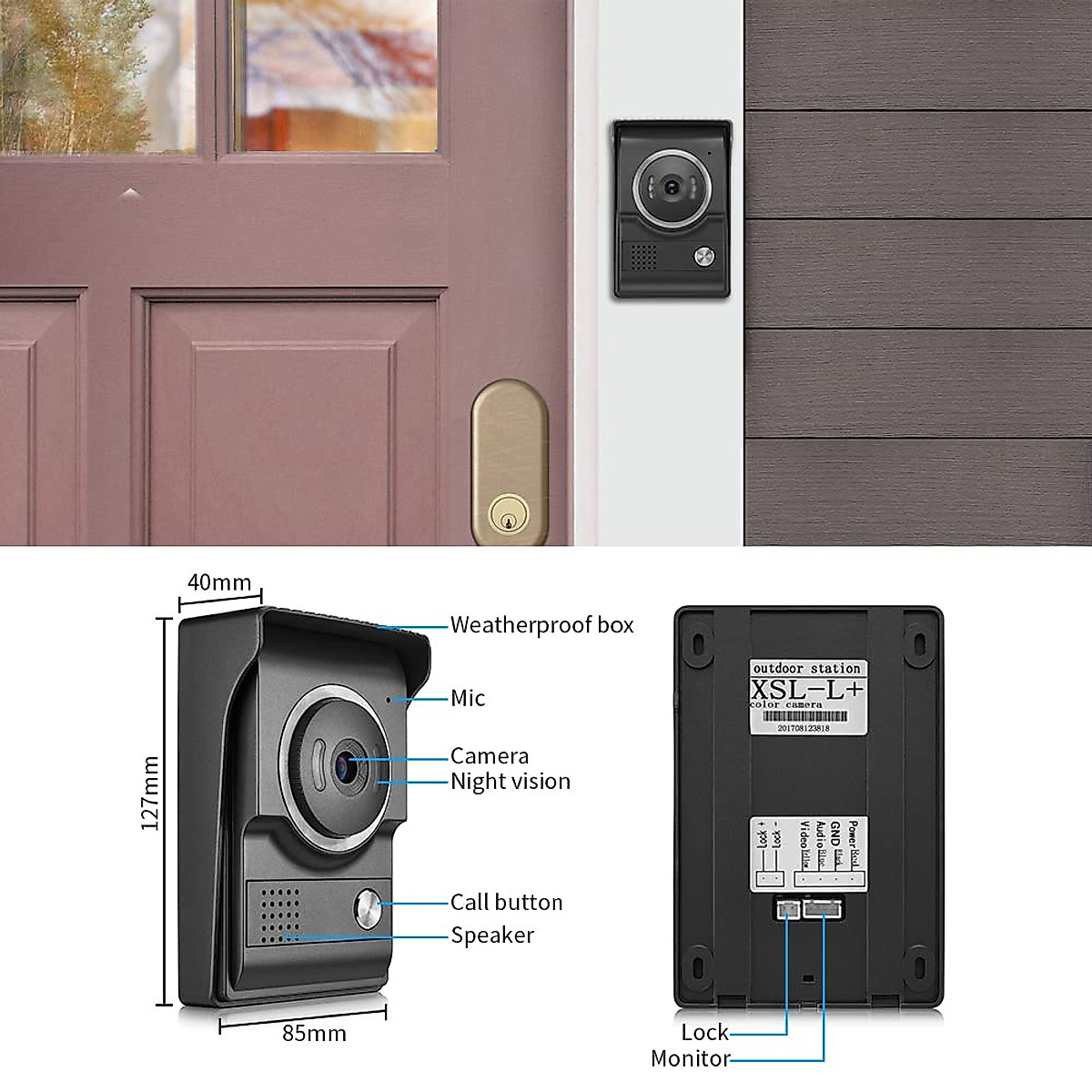 Video Intercom System, 7 Inch doorbell with Camera and Monitor, Video doorbell with IR-Cut Rainproof Outdoor Camera Visual Two-Way Intercom Audio Remote Unlock(1 Camera & 2 Monitors)