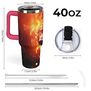 Fire Wolfs 40 Oz Car Cup Stainless Steel Travel Mug Leak-Proof Insulated Tumbler with Handle Light Rose Red-style