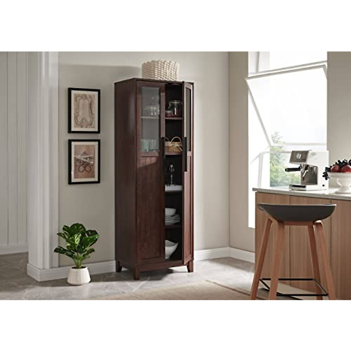 Home Source Mahogany 2-Door Bar Cabinet with Glass Display
