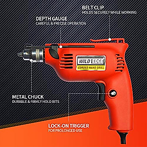 Wild Edge Corded Drill, Keyed Chuck 3/8-Inch, 3.0-Amp Portable Hand Drill (SCD3A)
