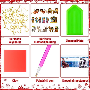 Remuuly 15 Pcs Christmas Nativity Scene Diamond Painting Keychain Christmas Hanging Ornaments 5D DIY Diamond Painting Decor Diamond Art Ornaments for Xmas Gift Holiday Craft