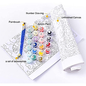 Paint by Number for Adults Beginner, DIY Painting by Numbers Kits for Adults Kids Paint Kits Canvas Gifts Arts Crafts for Home Decor Moon Mushroom Forest Butterfly 16x20 Inch