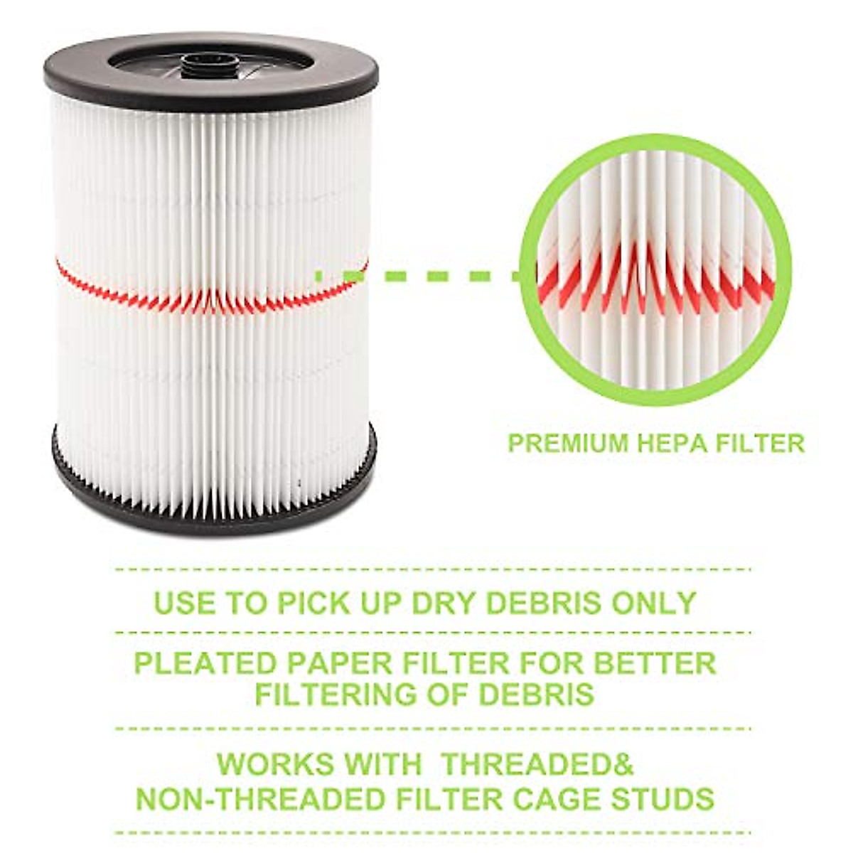 2 Pack Cartridge Filter for Craftsman 17816 9-17816 Wet/Dry Air Filter Replacement Part fit 5/6/8/12/16/32 Gallon & Larger Vacuum Cleaner