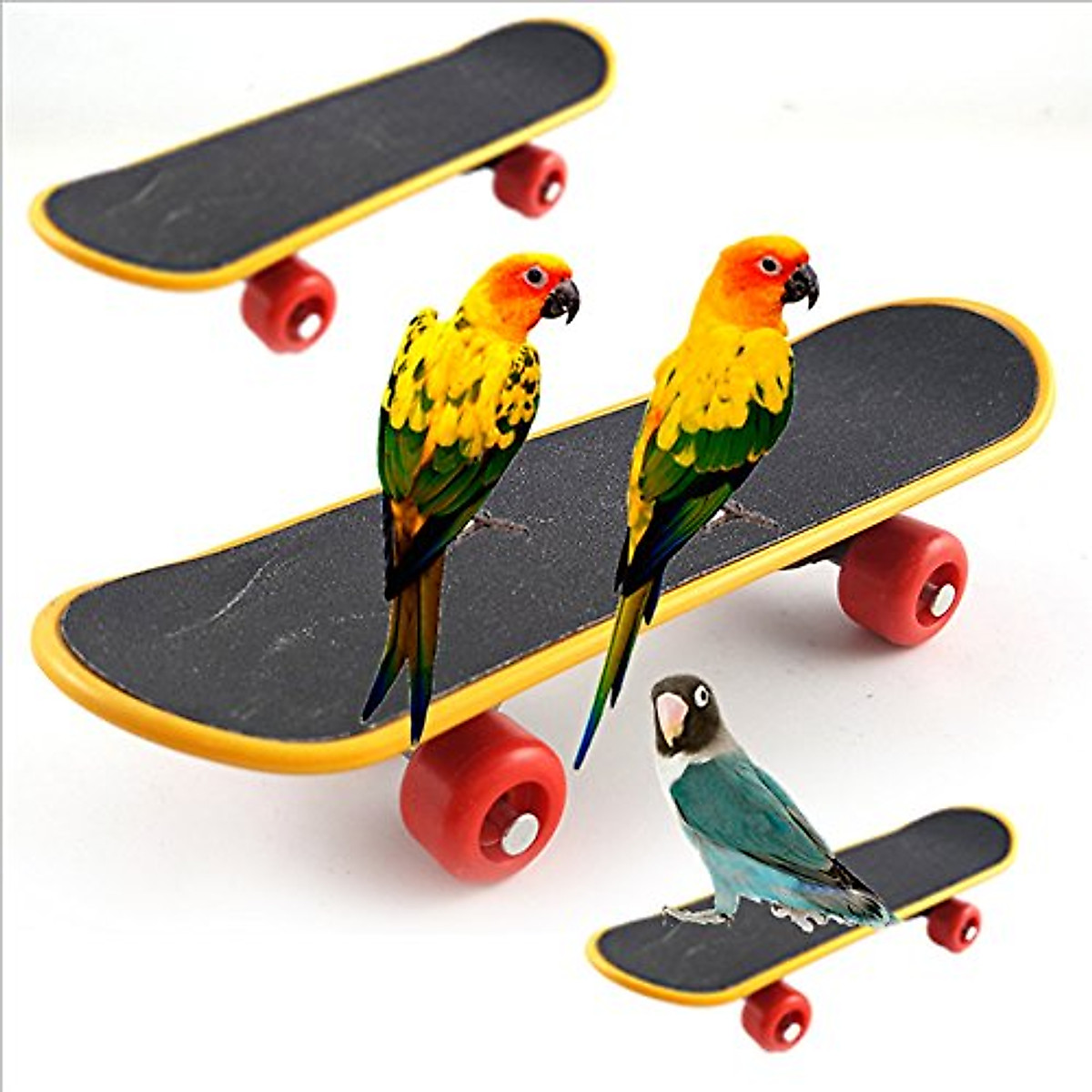 ruiycltd Durable Mini Skateboard Parrot Bird Cage Toy Chew Training Ornaments Gift - Yellow