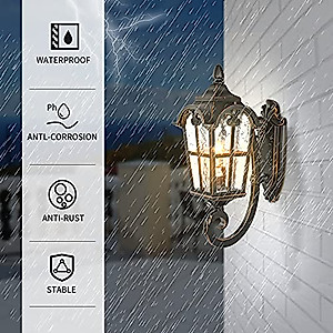 PARTPHONER Dusk to Dawn Outdoor Light Fixtures Black Roman, Waterproof Outside Porch Light Wall Sconce Lighting, Exterior Wall Lantern with Water Glass for Garage, Porch, Doorway