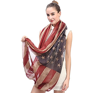 REINDEAR Vintage American Flag Patriotic Shawl Scarf (Khaki)