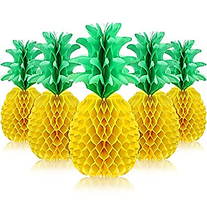 6 Pieces 14 Inch Pineapple Honeycomb Centerpieces Tissue Paper Pineapple Table Hanging Decorations for Tropical Luau Hawaiian Jungle Party