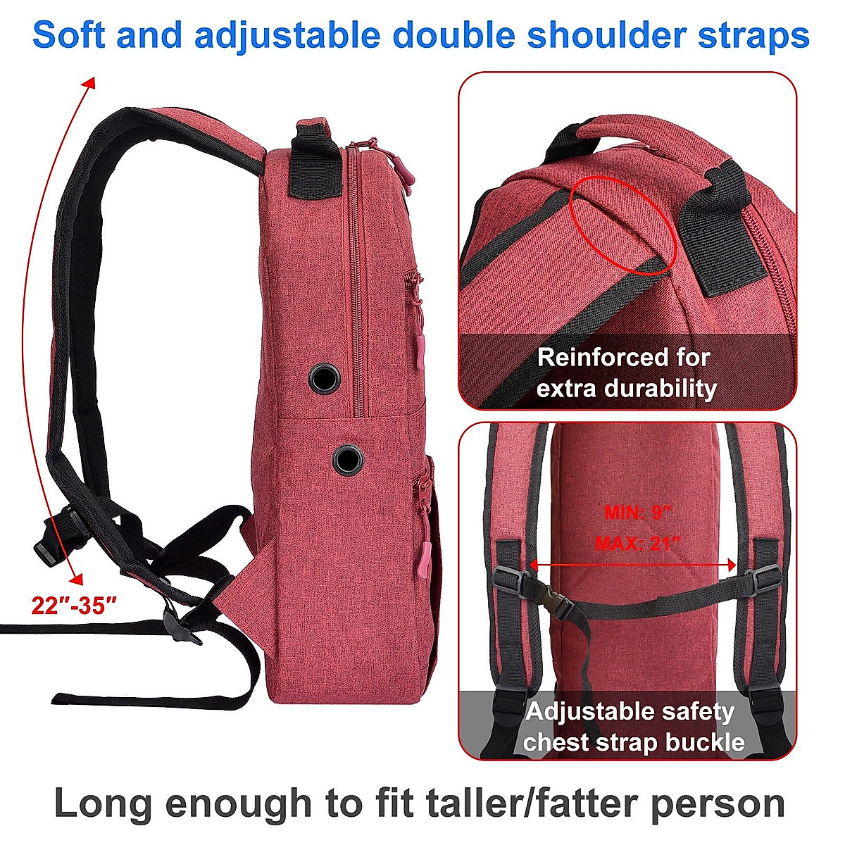 iGuerburn Small Oxygen Tank Backpack for Size M2, A/M4, ML6, B/M6, M7, C/M9, Portable Oxygen Backpack Cylinder Bag O2 Tank Carrier Holder for Travel (Not for Size D Tanks) - Red