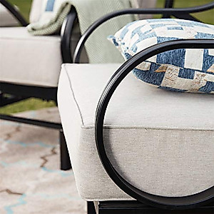 Top Space Patio Bistro Set Conversation Set Outdoor Metal Furniture Rocking Motion Chairs with Cushions and Square Coffee Table for Garden Balcony Lawn (3PCS, White)