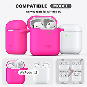 R-fun Compatible with AirPods Case Cover, Soft Silicone Protective Cover with Keychain for Women Men Compatible with Apple AirPods 2nd 1st Generation Charging Case, Front LED Visible,Rose Pink