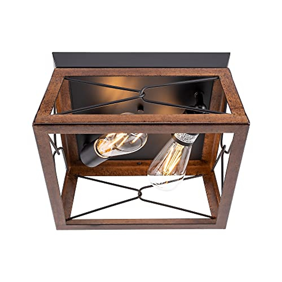 GRUENLICH Semi Flush Mount Ceiling Light Fixture, 2-Light E26 Medium Base, Metal Housing, ETL Rated, Bulbs NOT Included, Square-Wood