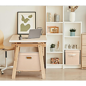 Voova Large Collapsible Storage Bins with Lids, 3 Pack Stackable Line Fabric Cube Storage Organizer, Foldable Closet Storage Boxes Baskets Containers with Cover for Clothes Bedroom Office Home,Apricot