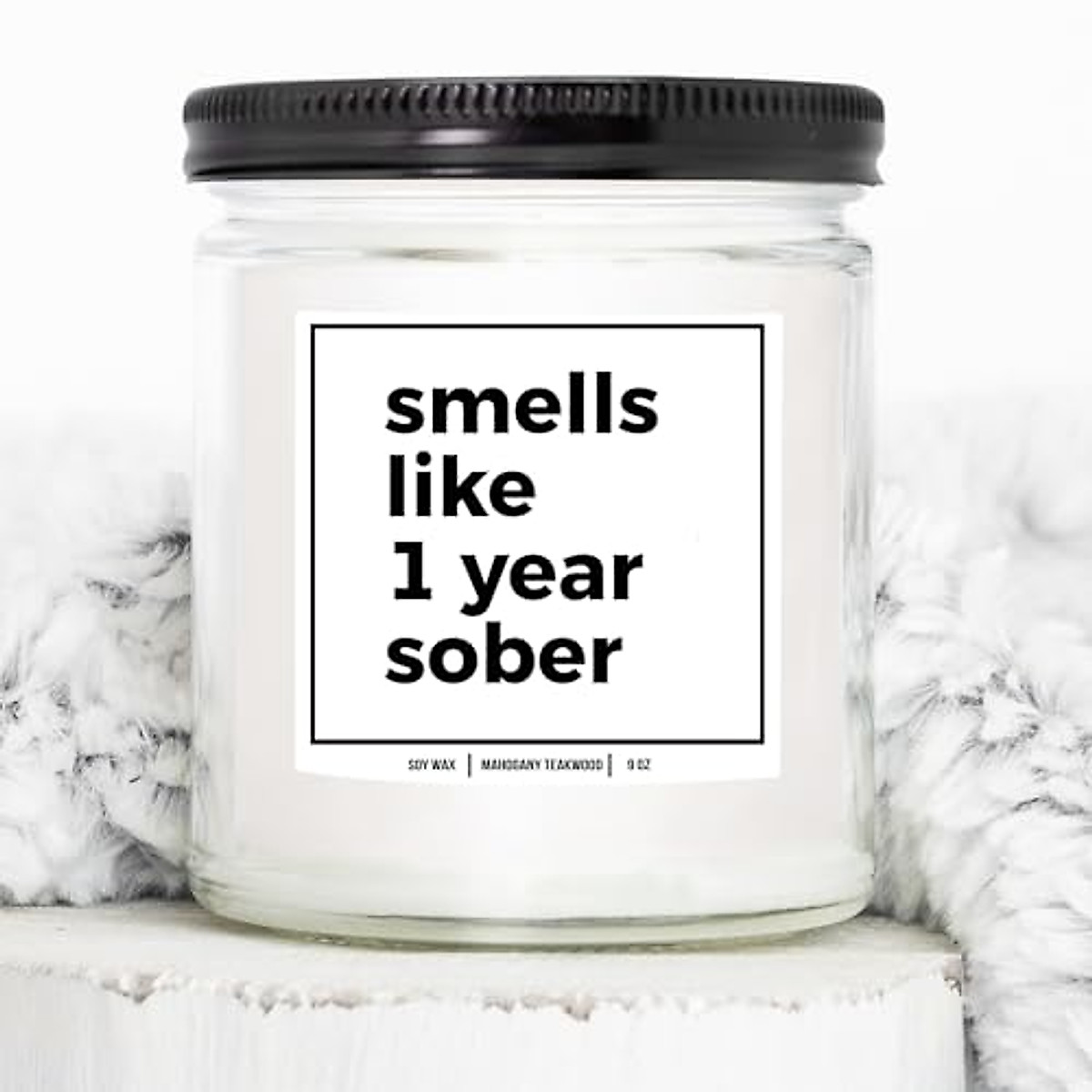 YouNique Designs Smells Like 1 Year Sober Candle - Cool Sobriety Gifts for Men, Women, One Year Sober Gifts for Men, Women, Sobriety Anniversary Candle, 1 Year Sobriety Gifts (Mahogany Teakwood)