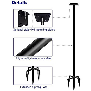Garbuildman 105 Inch Bird Feeder Pole Kit, Heavy Duty Bird House Pole Set with 5-Forked Base, Adjustable Universal Mounting Post Kit for Outdoors, Matte Black, 1 Pack