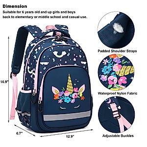 School Backpack for Girls Boys Teens, Kids Elementary Middle School Bag Bookbag (Unicorn)
