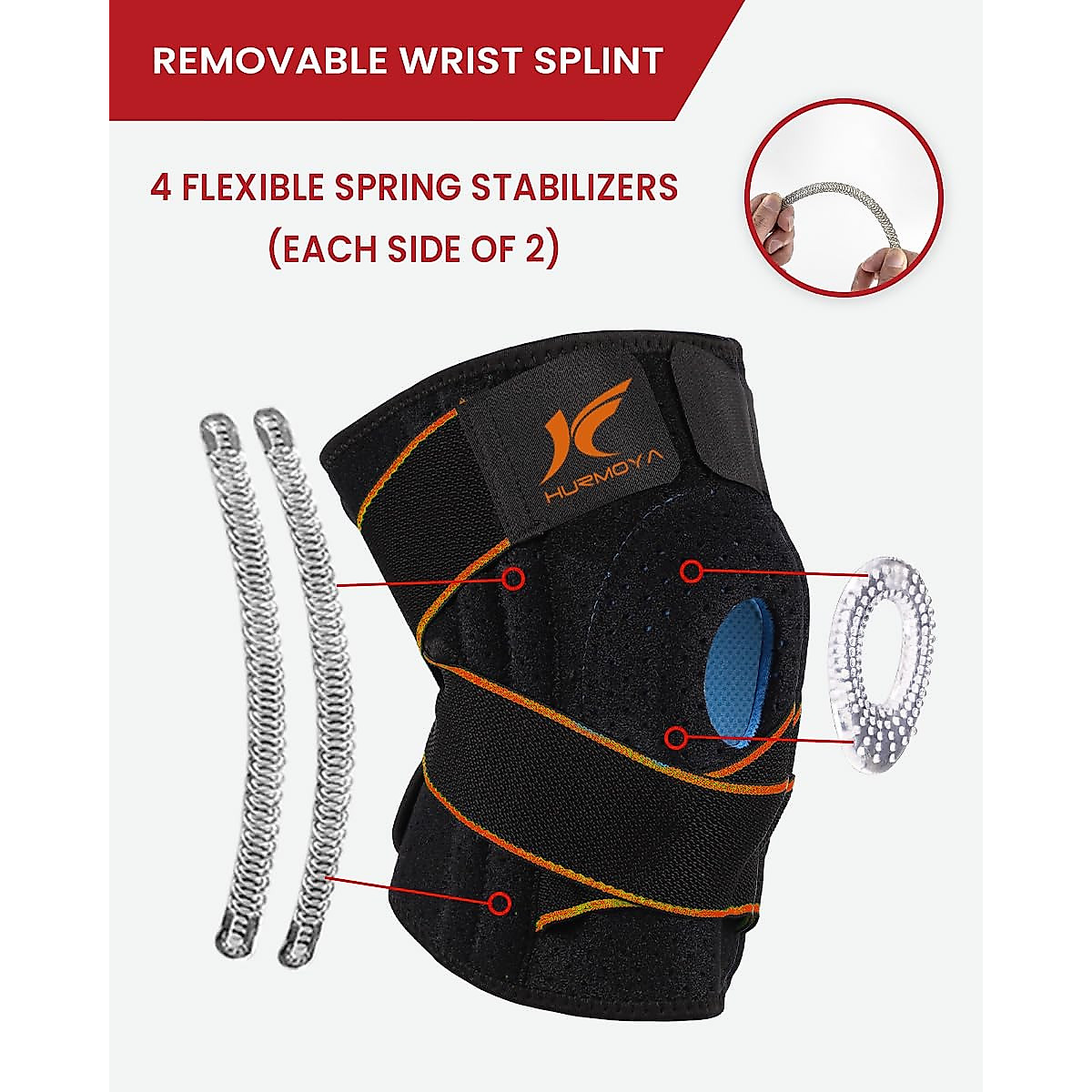 Hurmoya Knee Brace for Knee Pain, 2 Adjustable Straps Compression Support with Patella Gel Pad & 4 Side Stabilizers, Medical for Arthritis, Meniscus Tear, Injury Recovery, Pain Relief, ACL, MCL, Sports, Running, Weightlifting, Plus Size for Men and Women