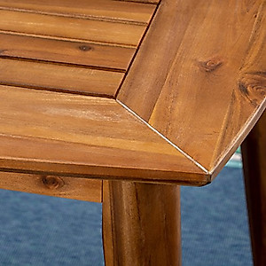 Christopher Knight Home Harvey Outdoor 7 Piece Acacia Wood Dining Set, Teak Finish/Blue