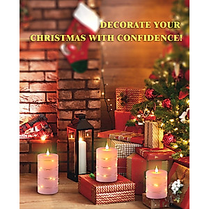 Upinmz Flameless Candle Battery with String of Lights Battery Powered LED Candle Flashing Candle with Remote Control and Timer 3 Packs (Pink)
