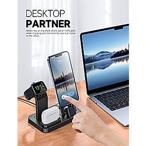 RJR Updated 3 in 1 Charging Station for Apple Devices, Self Adjusting Charging Dock for iWatch 8 7 6 SE 5 4 3 2 1, Built-in Charger Stand for iPhone Series AirPods Gifts (with 15W Adapter) Black