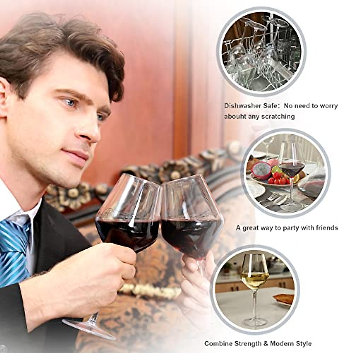 MICHLEY Unbreakable Stemmed Wine Glass 100% Tritan Plastic Dishwasher available Glassware 15 oz, Set of 4