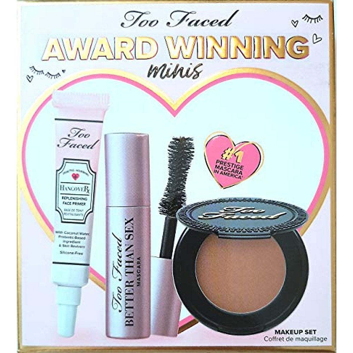 Too Faced Award Winning Minis Makeup Set of 3 Minis: Hangover Face Primer, Better Than Sex Mascara and Chocolate Bronzer
