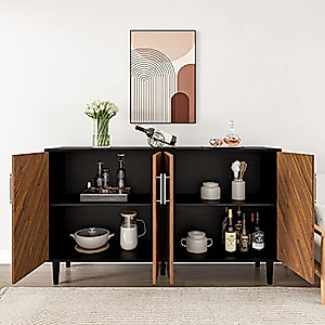 4 EVER WINNER Sideboards and Buffets with Storage, Buffet Cabinet with Storage, 4 Door Credenzas for Living Room Mid Century Modern Sideboard, 58 Inch Coffee Bar Cabinet for Dining Room Kitchen, Black