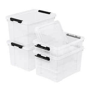 Yesdate 4 Pack 22 Quart Latch Box, Clear Home Organization Containers Bin with Lid, Buckle Up Storage Box Set