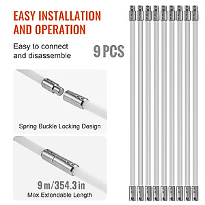 VEVOR 30 Feet Chimney Sweep Kit, w/ 9 Reinforced Nylon Flexible Rods, Ergonomic Chimney Cleaning Brush, 360-Degree Brush Chimney Cleaner, Rich Accessories for Fireplace Flue Home Use Fits Most Pipes