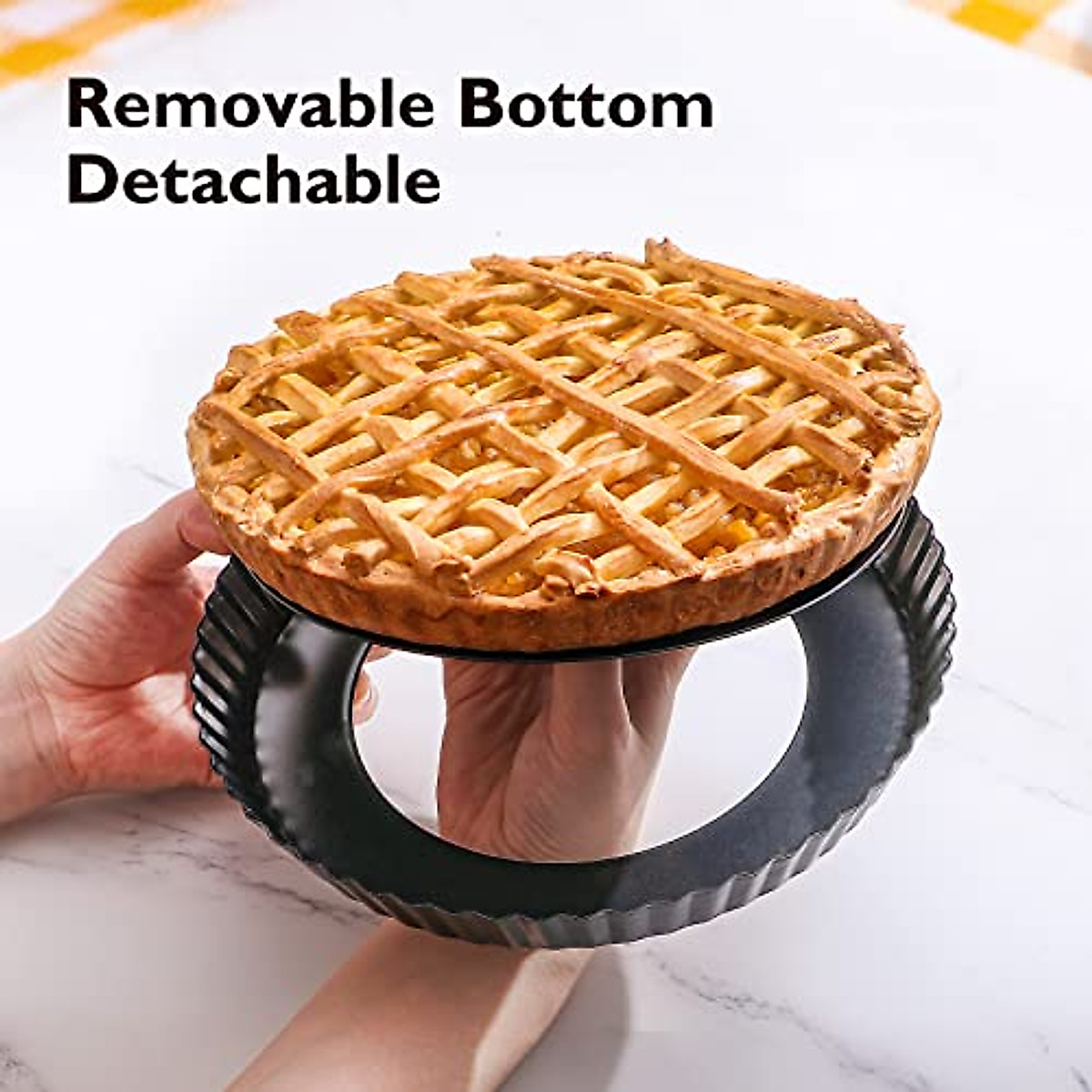 HONGBAKE Round Tart Pan 9 Inch with Removable Bottom, Nonstick Quiche Baking Pan for Oven, Tarts Tin for Cheese Cakes, Desserts