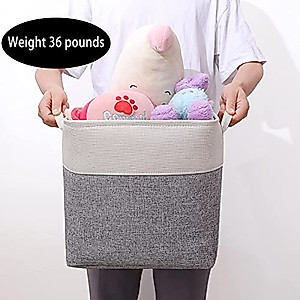 Huiru Extra Large Storage Baskets 3 Pack (13 × 13 × 13 inches) Foldable Cube Storage Bins Large Collapsible Organizer Baskets with Handles for Home Nursery Organization (Grey/White)