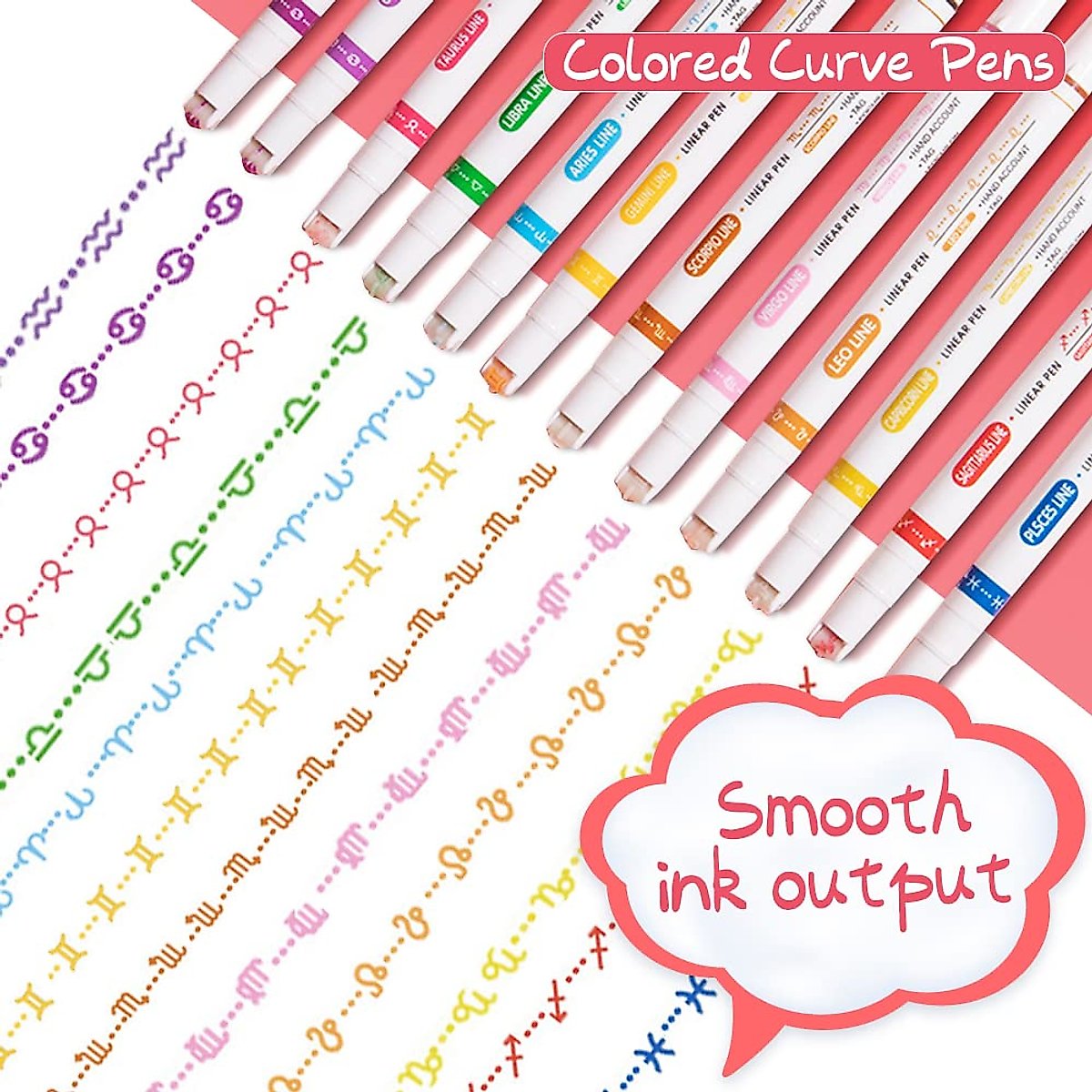 TSFGDYL 12Pcs Colored Curve Highlighter Pen Set,Double Tip Marker Pens With Twelve Constellations Pattern,Perfect For Reading Mark,Back To School Supplies