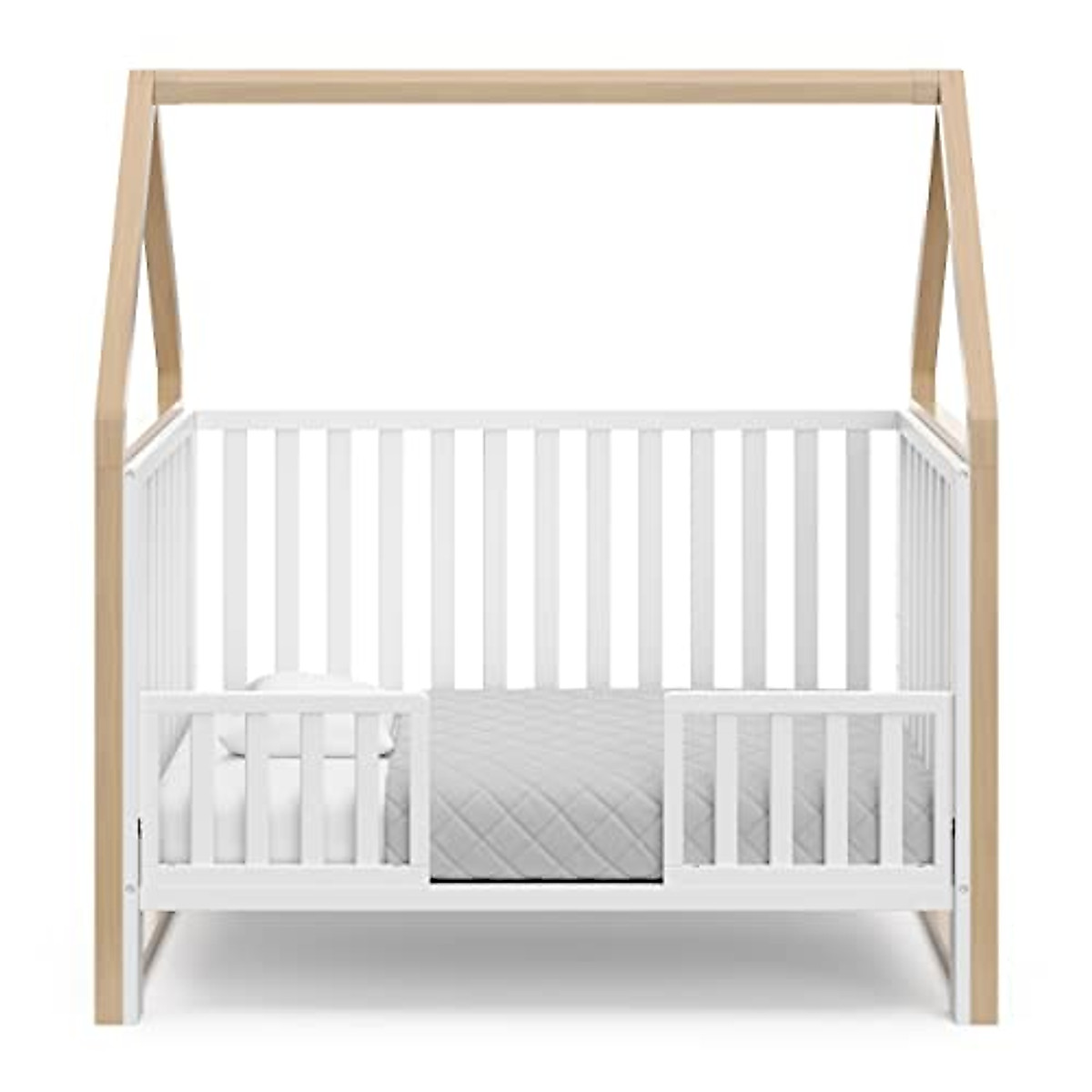 Storkcraft Orchard 5-in-1 Convertible Crib (White with Driftwood) – GREENGUARD Gold Certified, Canopy Style Baby Crib, Converts from Crib to Toddler Bed, Daybed and Full-Size Bed