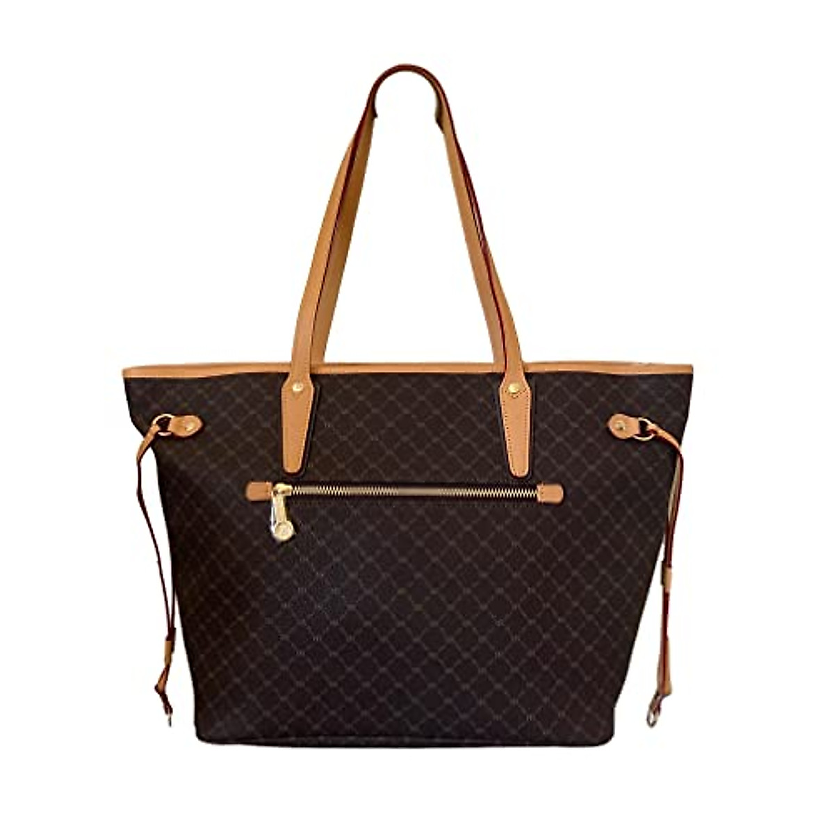 Rioni Signature Brown Designer Canvas Italian Leather Trimmed Tote Shoulder Bag