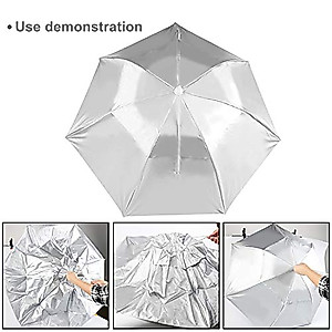Hunter's Tail UV Umbrella Hat, with Umbrella Fishing Gardening Tri-Folded Umbrella One Ventilate Canopy 91cm, Bright Silver