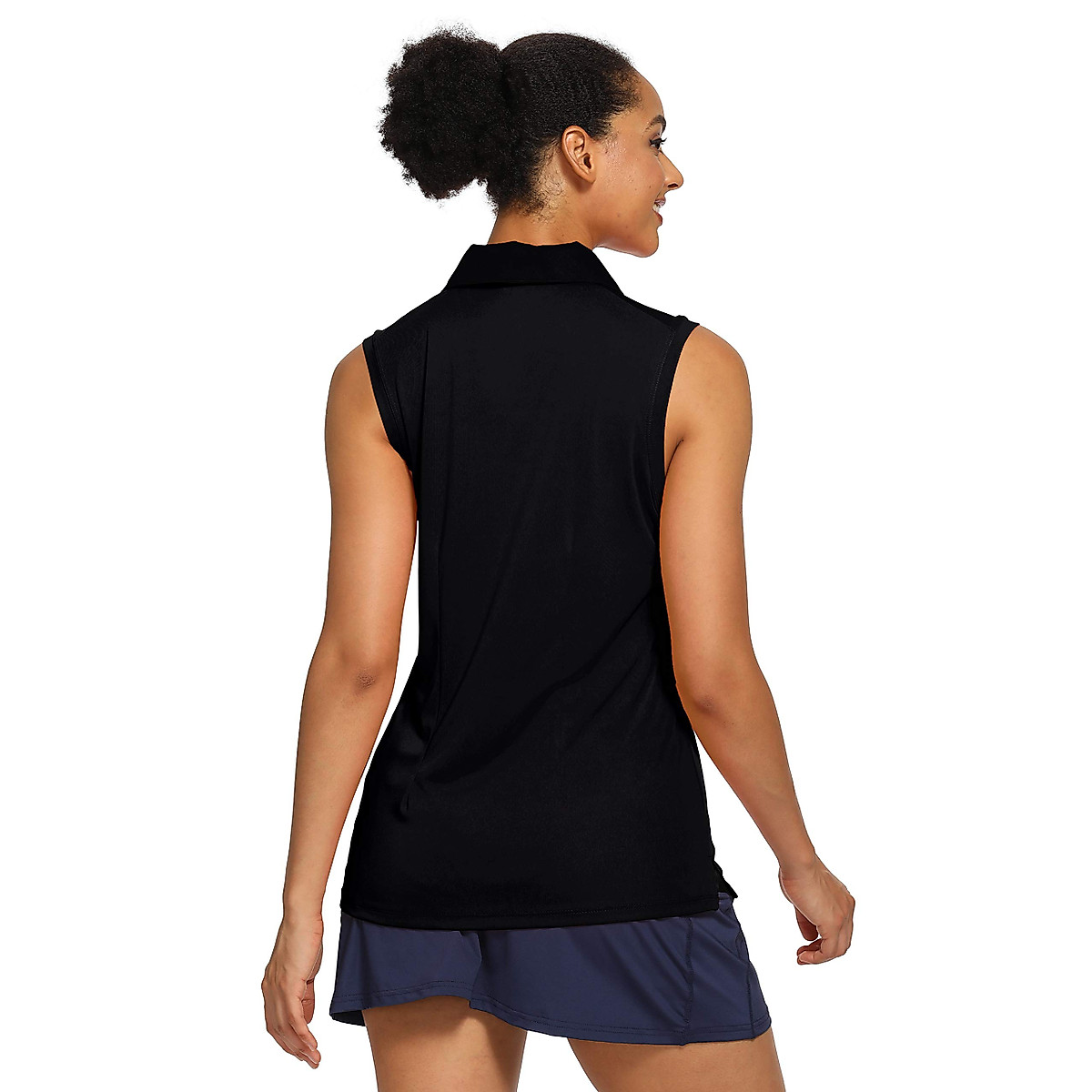 CQC Women's Golf Tennis Sleeveless Polo Shirts Quick Dry Athletic Tank Tops UPF 50+ Black M