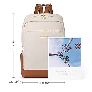WESTBRONCO Leather Backpack Purse for Women 15.6 inch Laptop Backpack for School, Work, & Travel Beige