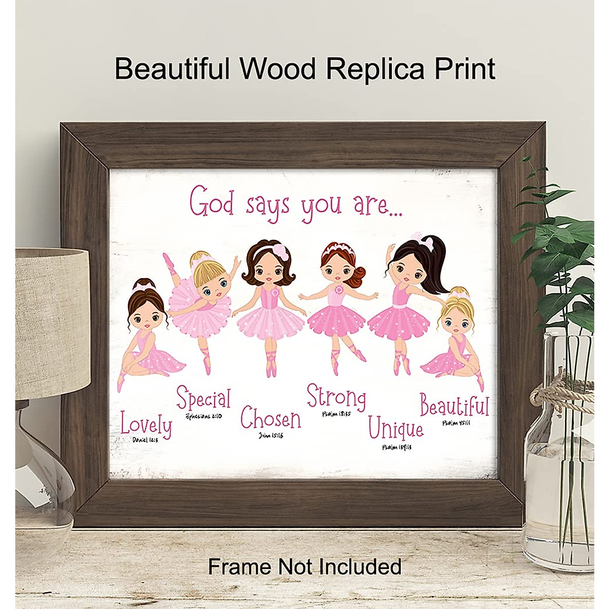 Ballet Nursery Bedroom Wall Art - God Says You Are Bible Verses - Religious Room Decor - Little Girls Toddler Baby Room decoration - Pink Ballerina Daughter Gift - Christianity Religion Poster 8x10
