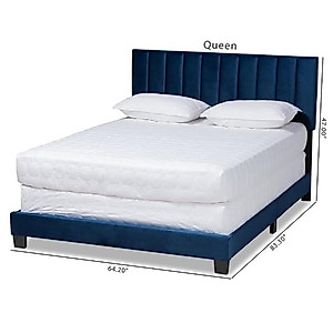 Baxton Studio Clare Queen Size Navy Blue Velvet Panel Bed with Tufted Headboard