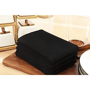 PurpleEssencs Waffle Weave Kitchen Towel, 100% Cotton - 15x25 Inches, with Hanging Loop Ultra Soft Absorbent Quick Drying Dish Cloth, Tea and Hand Towels, 6 - Pack Fall Thanksgiving Halloween - Black