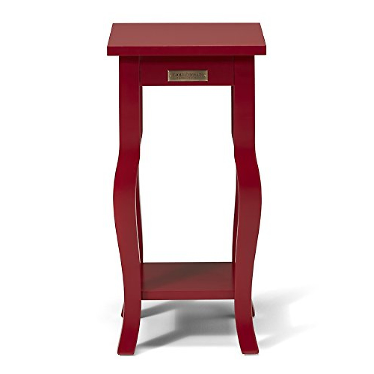 Kate and Laurel Lillian Wood Pedestal End Table with Curved Legs and Shelf, Red