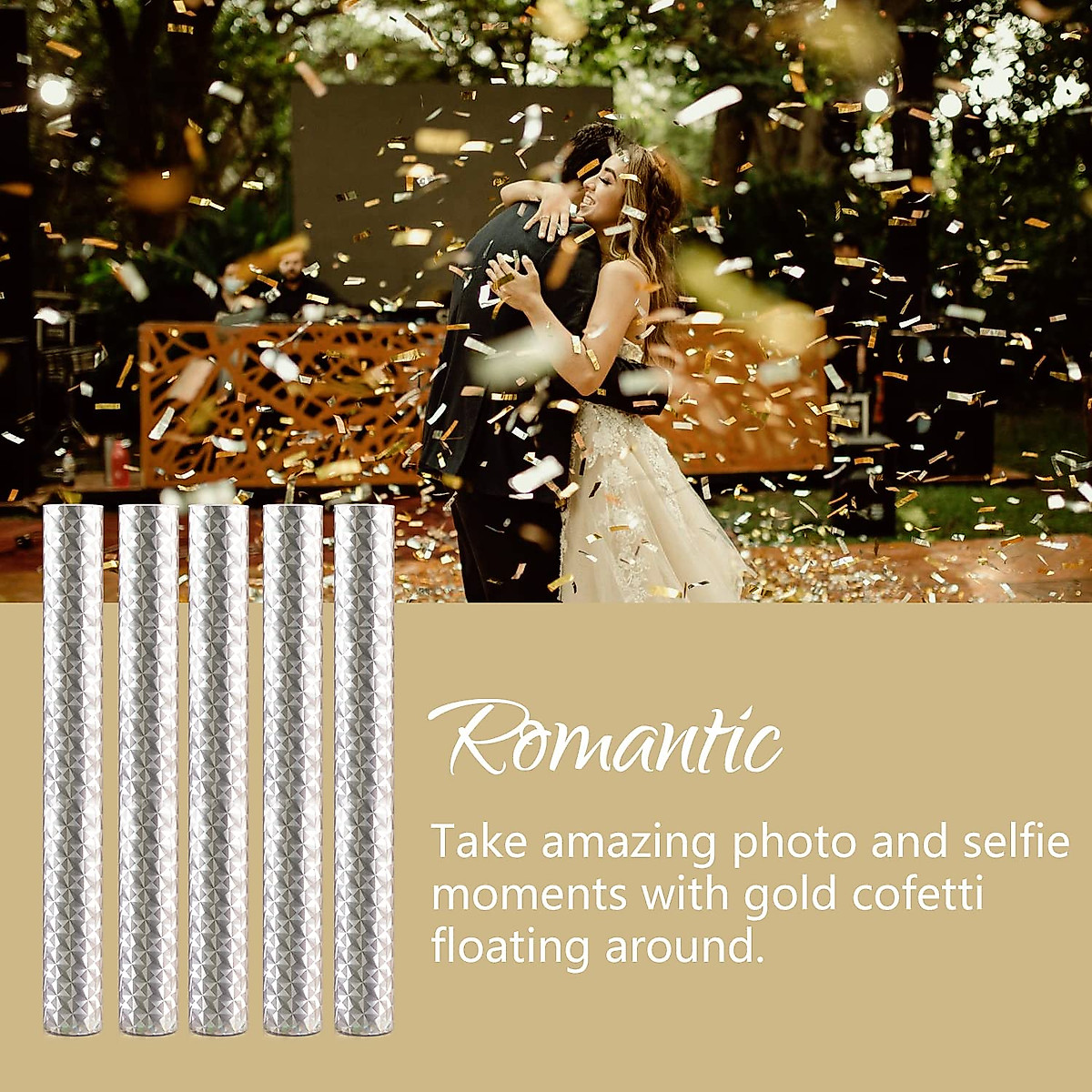 BATTIFE 8Pack Gold Confetti Sticks, Gold Metallic Confetti Poppers, Wedding Confetti Flick Flutter Shoots for Birthday Party, Graduation, Anniversary Parties Supplies, Square, 7.8inch